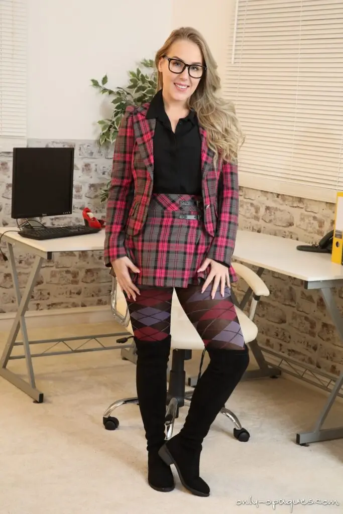 Only-Opaques Aston Wilde in a plaid miniskirt and tights
